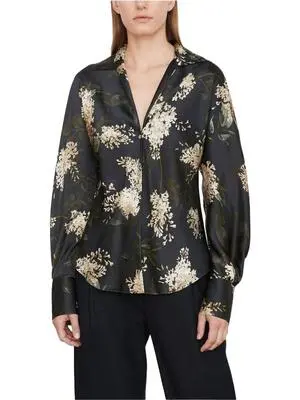 VINCE Vince Floral Print Silk Shirt