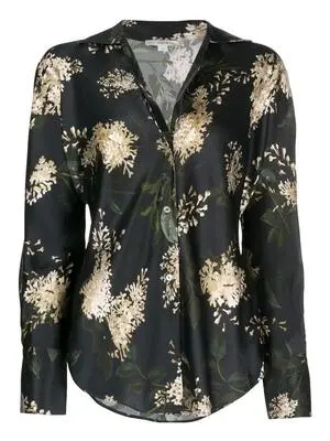 VINCE Vince Floral Print Silk Shirt