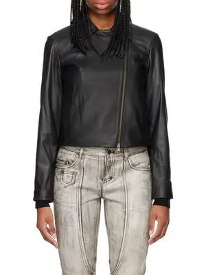 Vince Leather Off-centre Zip Jacket - Black