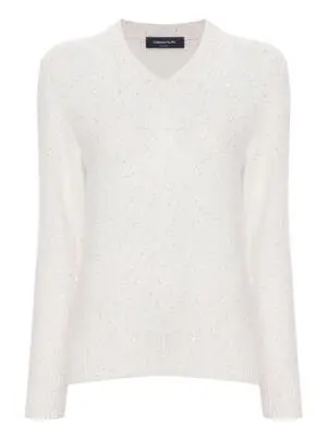 Fabiana Filippi Sequin Embellished V-neck Jumper - White