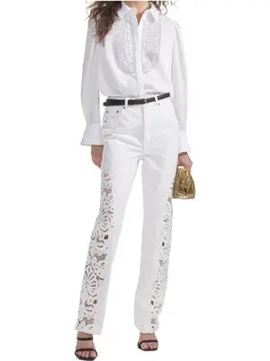SELF-PORTRAIT Cut-out Straight-leg Jeans - White
