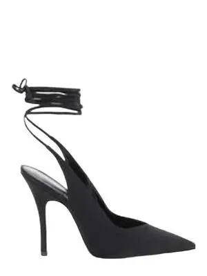 Attico Black Satin Slingback Ankle Strap Pumps - Nude