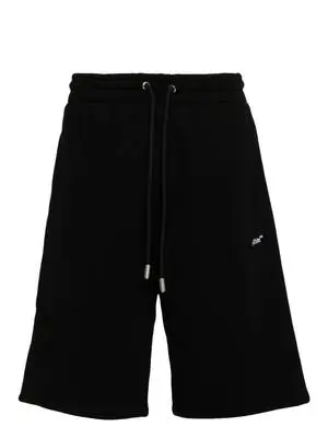 Off-White Wide Leg Track Shorts With Embroidered Motif - Black