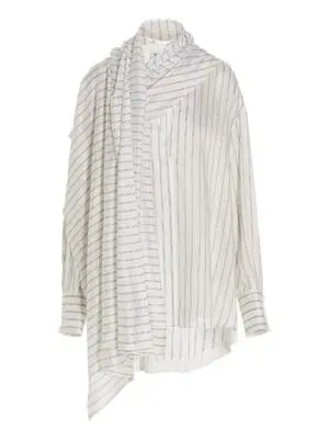 Attico Striped Draped Asymmetrical Shirt - White