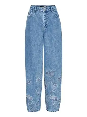ROTATE BY BIRGER CHRISTENSEN Rhinestoned Wide-leg Jeans - Blue