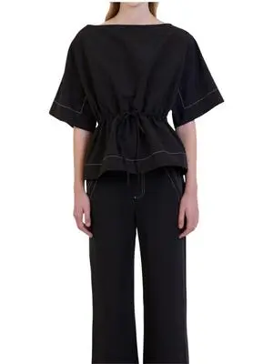 Simkhai Cotton Blend Top With Adjustable Drawstring Waist - Black