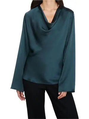 Vince Long-sleeved Blouse With Pleated Neckline - Blue