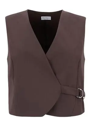 Brunello Cucinelli V-neck Cropped Vest - Brown