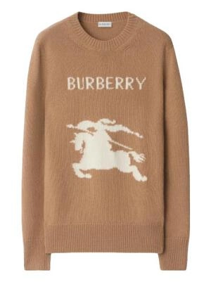 Burberry Logo And Equestrian Knight Design Crewneck Jumper - Camel