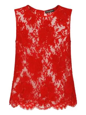 Dolce & Gabbana Floral Chantilly Lace Sleeveless Top - Red