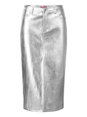 Staud Oaklyn Metallic Midi Skirt - Silver