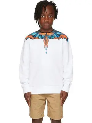 MARCELO BURLON COUNTY OF MILAN Round Collar Long Sleeve Sweater With Patterned Front And Back - White
