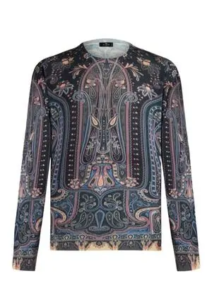 Etro Long Sleeve Crew Neck Paisley Print Sweater - Black