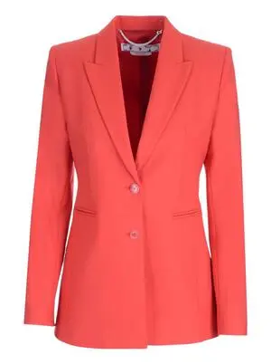 Off-White Notched Lapel Buttoned Blazer - Red