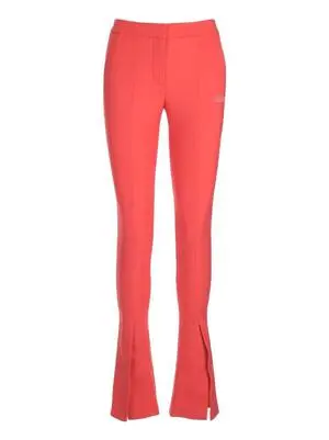 Off-White Mid-rise Flare Trousers With Split Hem And Printed Slogans - Red