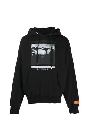 Heron Preston Graphic Printed Drawstring Hoodie - Black
