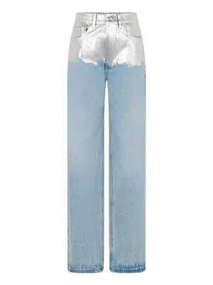 Rabanne Paco Rabanne Metallic Detailed Straight Leg Jeans Light Blue / Silver