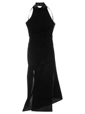 Helmut Lang Halterneck Midi Dress With Asymmetrical Slit - Black