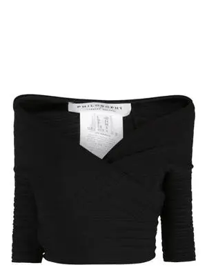 Philosophy Di Lorenzo Serafini V-neck 3/4 Sleeve Wrap Top - Black