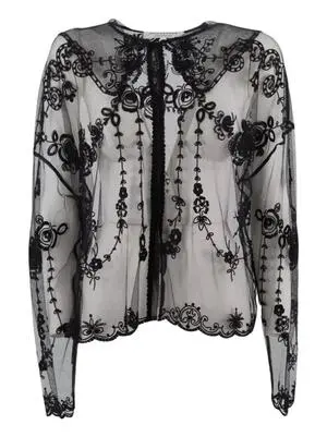Philosophy Di Lorenzo Serafini Sheer Floral Embroidered Long Sleeve Top - Gray