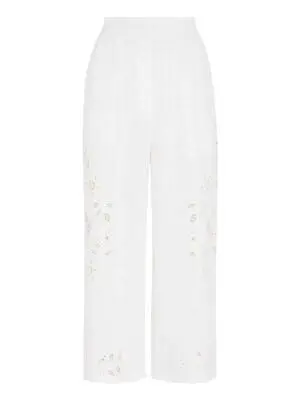 Dolce & Gabbana Embroidered Wide Leg Poplin Pants - White