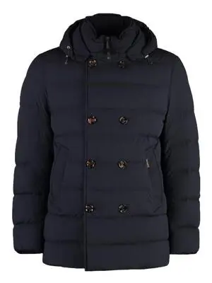 MOORER Double-breasted Down Jacket With Detachable Hood - Blue