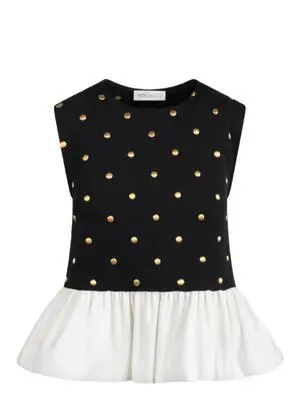 Nina Ricci Polka Dot Peplum Top - Black