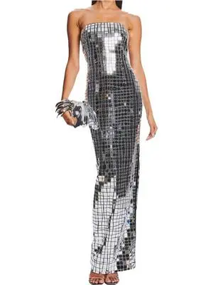 Retrofete Imani Metallic Strapless Gown - Black/silver