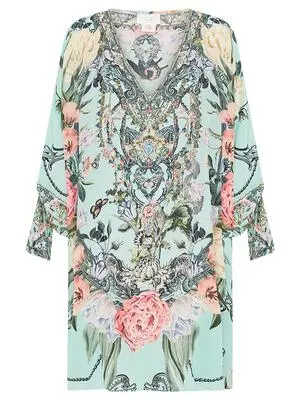 Camilla V-neck Floral Print Quarter Sleeve Dress - Green