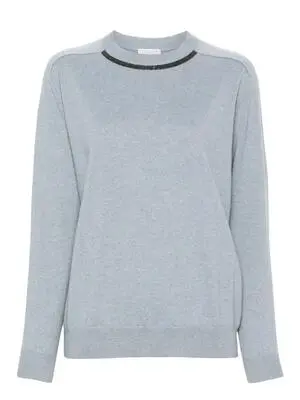 Brunello Cucinelli Monili Detailed Knitted Crewneck Sweater - Light Blue