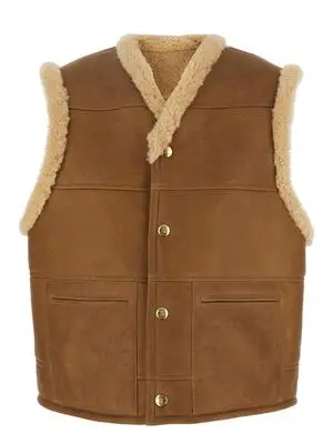 Celine Oversized Sleeveless Jacket In Curly Lambskin - Brown
