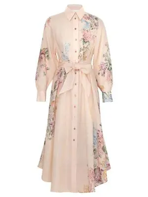 Zimmermann Halliday Tucked Midi Shirt Dress With Floral Print - Nude