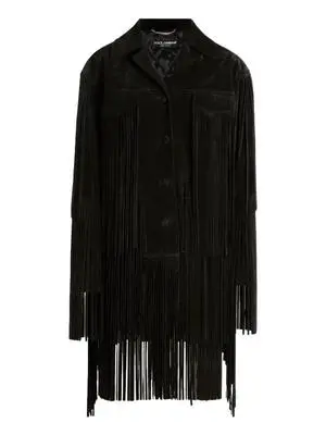 Dolce & Gabbana Leather Jacket With Fringe - Black