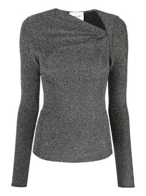 Isabel Marant Étoile Shimmer Asymmetric Neck Long Sleeve Top - Black