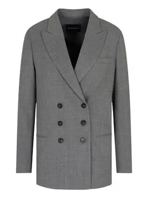 Emporio Armani Double-breasted Long-sleeve Blazer - Gray