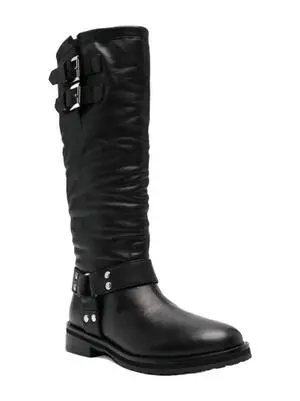 TWINSET Buckled Knee-high Leather Boots - Black