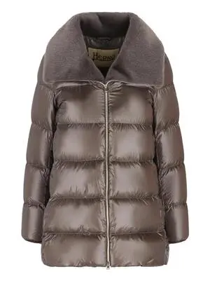 Herno Padded Zip-up Down Jacket With Fur Collar - Gray