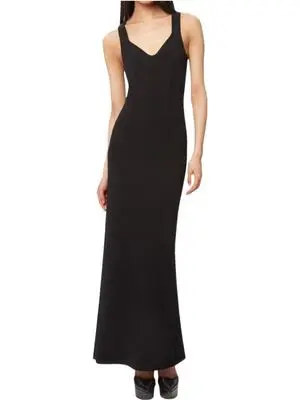 Nina Ricci Corset-style Maxi Dress With V-neck And Back Slit - Black