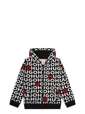 Hugo Boss Logo-print Zip-up Hoodie - Black/white/red