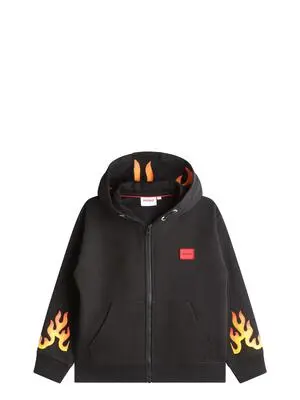 Hugo Boss Flame-print Zip-up Hoodie - Black