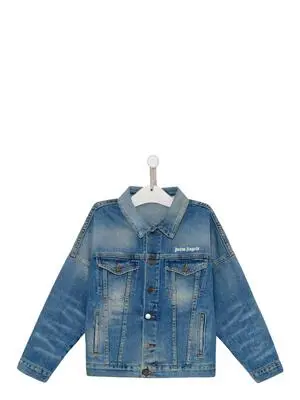 Palm Angels Logo Over Denim Jacket - Blue