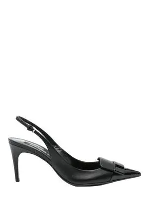 SERGIO ROSSI Pointed High-heeled Slingback Sandals With Snap Detail - Black