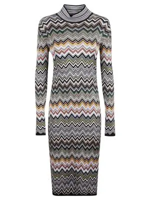 MISSONI Missoni Zig-Zag Long Sleeve Midi Dress