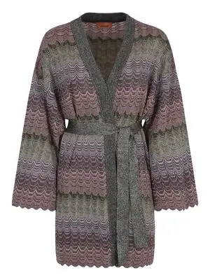 Missoni Zigzag Greek Pattern Belted Cardigan - Black
