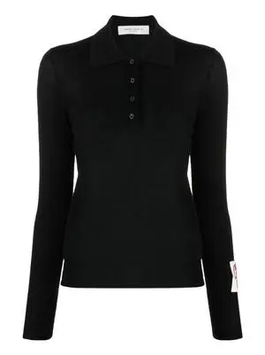 GOLDEN GOOSE Long-sleeved Knitted Polo Shirt - Black