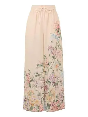 Zimmermann Halliday Relaxed Floral Print Linen Blend Pants - Nude
