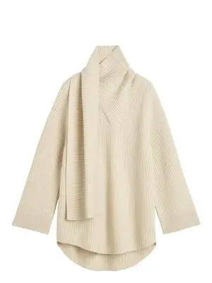 TOTEME Ribbed Knit Attached Scarf Sweater - Off White