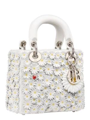 Dior Lady Handbag With Daisy Embroidery - White