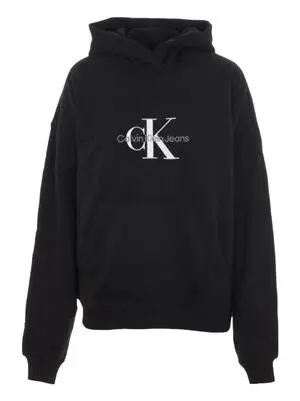 Calvin Klein Long-sleeved Embroidered Logo Hoodie - Black