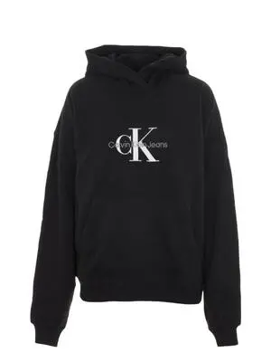 Calvin Klein Long-sleeved Embroidered Logo Hoodie - Black